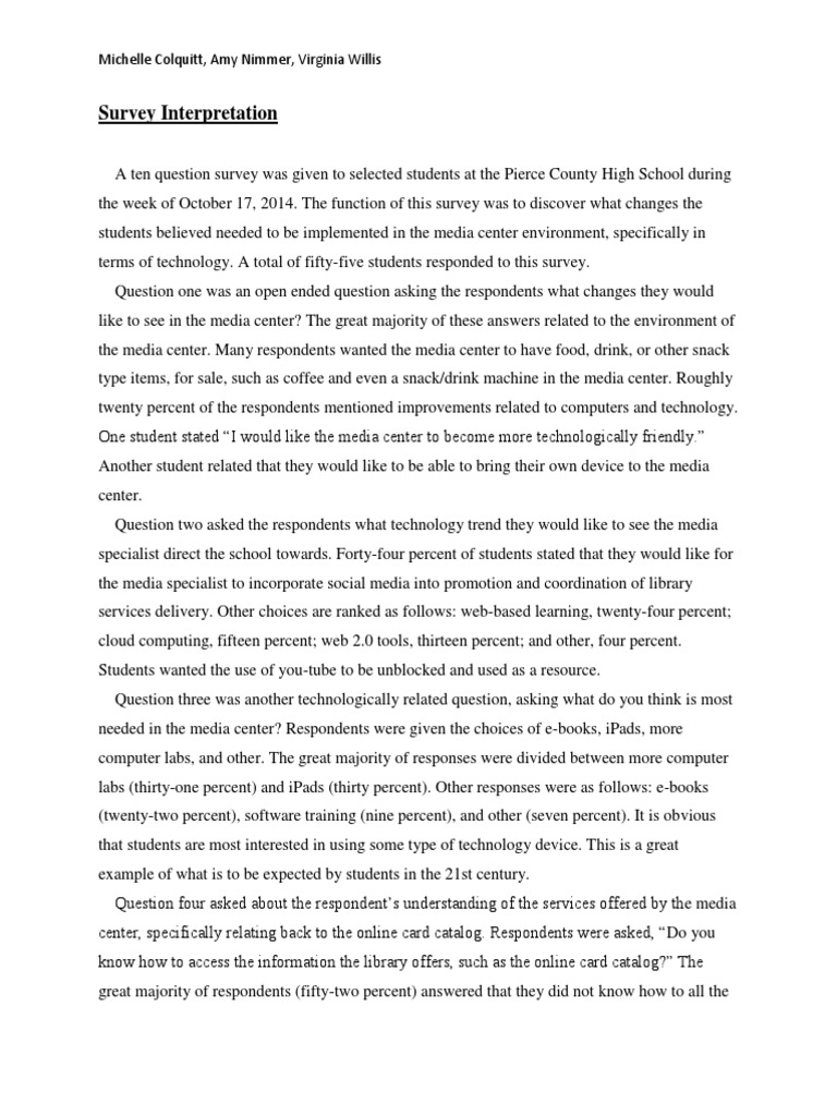 Survey Interpretation: Michelle Colquitt, Amy Nimmer, Virginia Willis ...