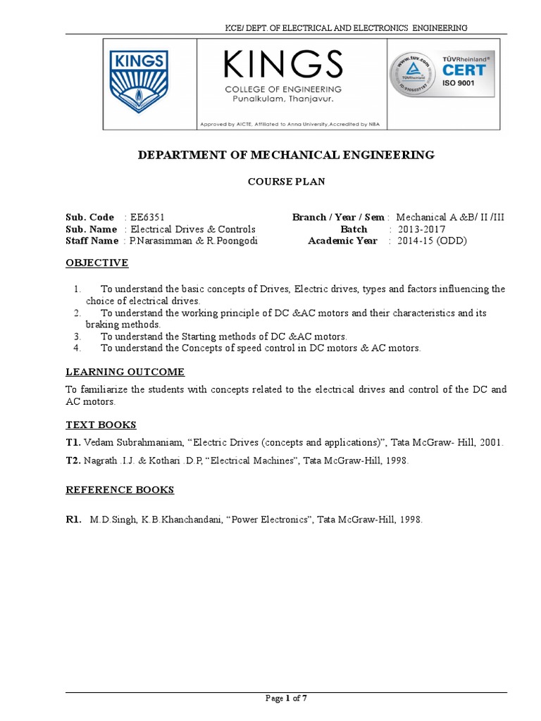 Lesson Plan - EDC - EE6351 | PDF | Electronic Engineering | Physics