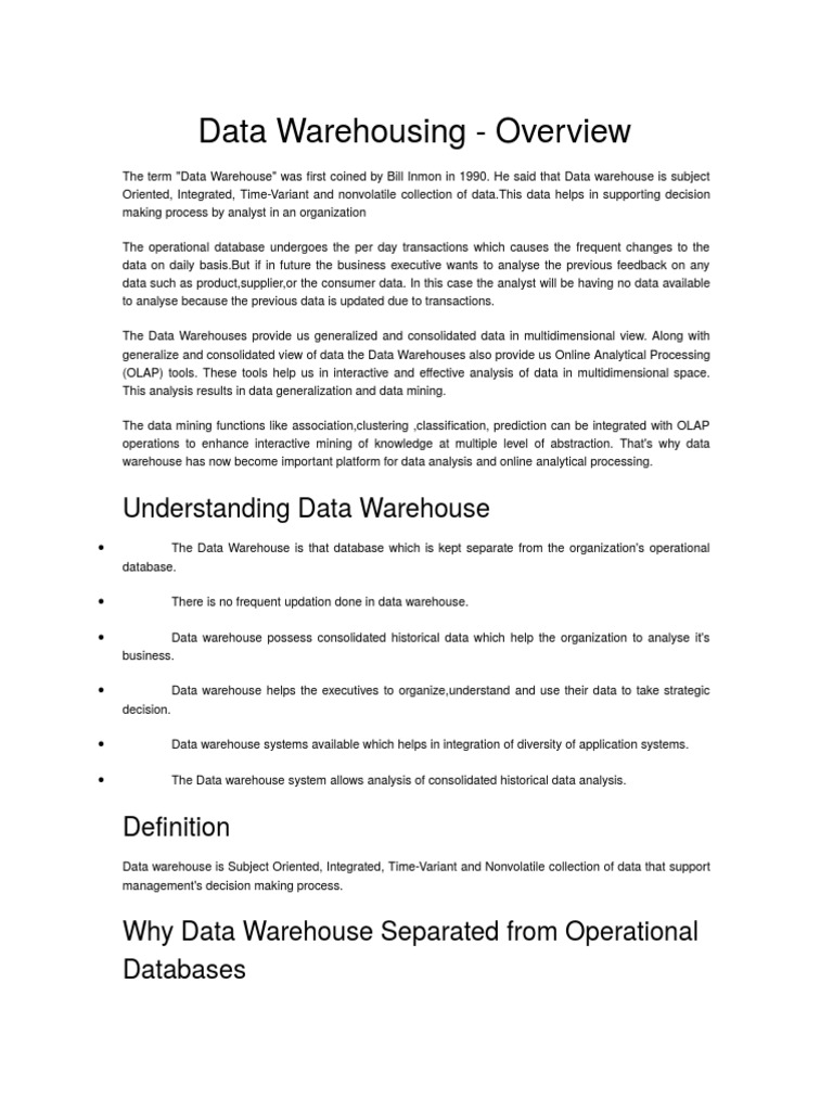 Data Warehousing | PDF | Data Warehouse | Databases