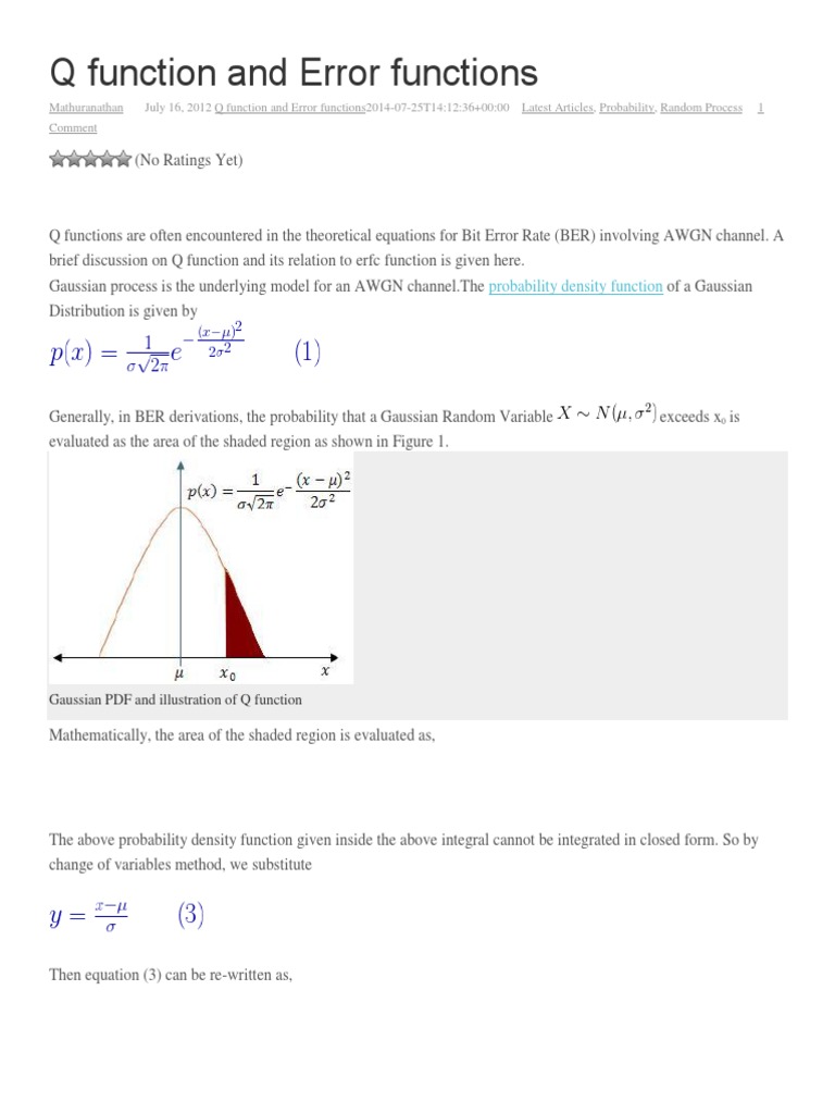 Q Function and Error Functions | PDF | Normal Distribution | Probability Density Function