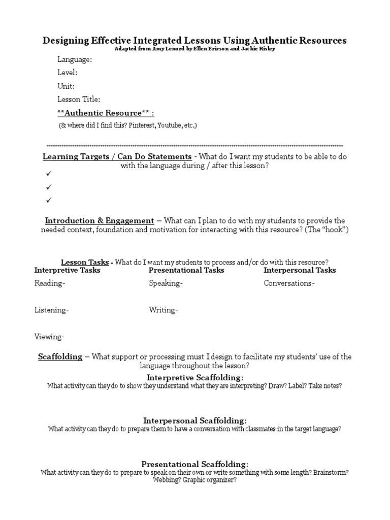 Blank Template For Ar Planning Adapted From Amy Lenord | PDF