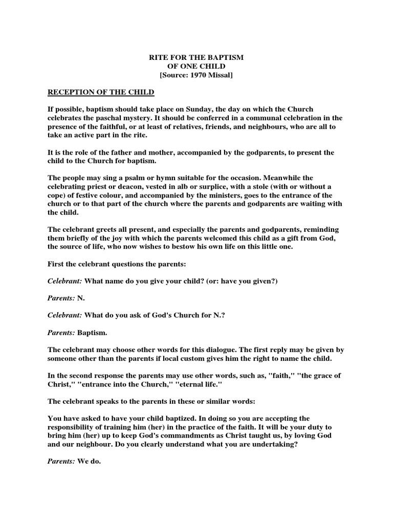 Rite of Baptism for One Child | PDF | Baptism | Godparent