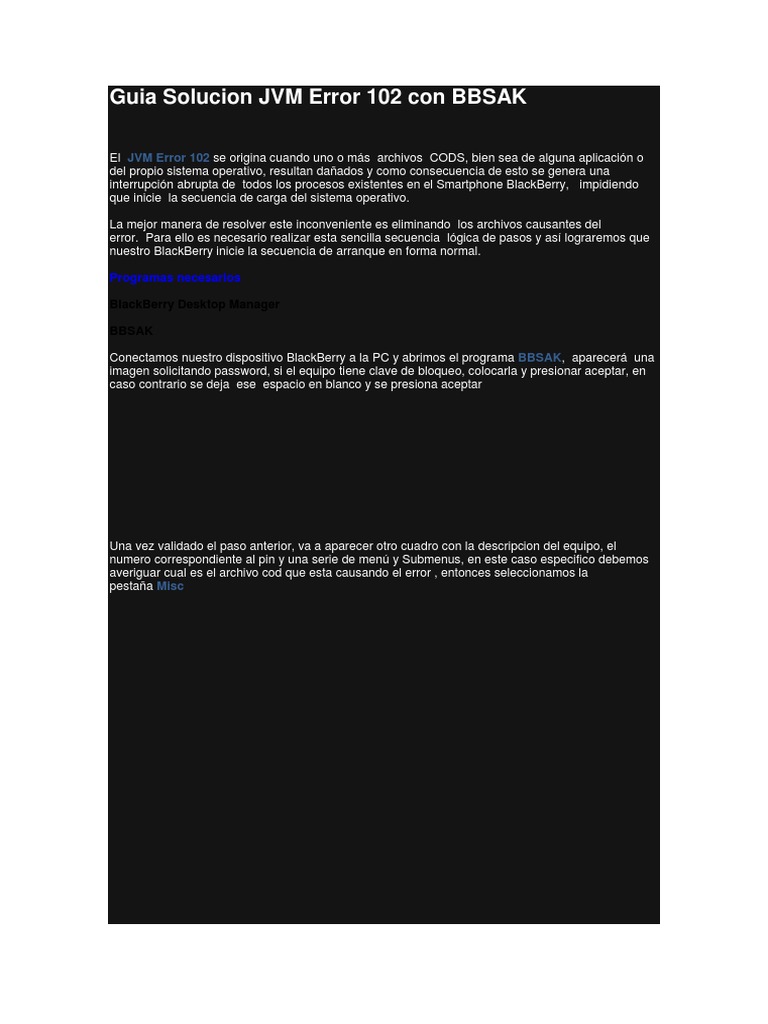 Guia Solucion JVM Error 102 Con BBSAK | PDF | Mora | Archivo de computadora