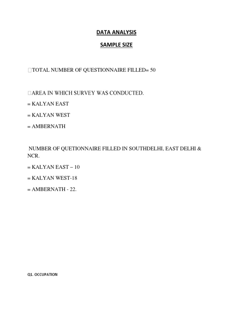 Data Analysis Sample Size: Total Number of Questionnaire Filled 50 ...