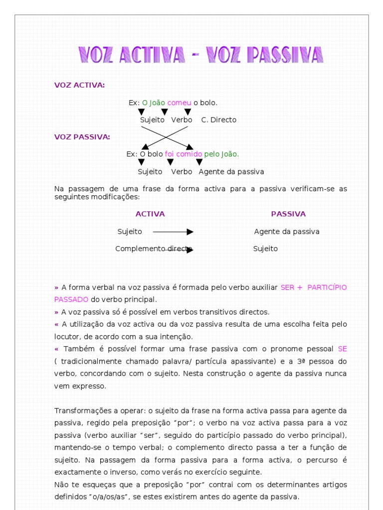 Voz Activa e Passiva | PDF | Assunto (Gramática) | Gramática