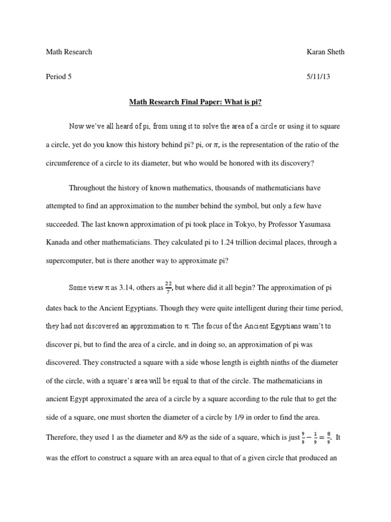Math Research Final Paper | PDF | Area | Pi