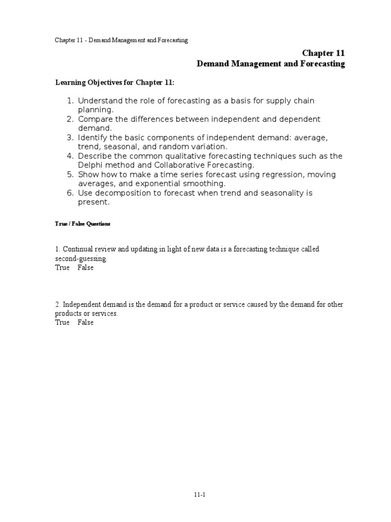 Demand And Forecasting Chap 011 Pdf Forecasting Time Series