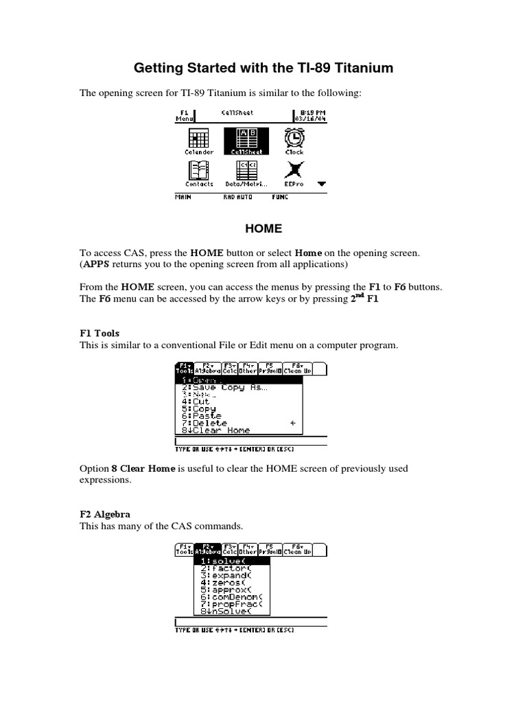 Getting Started With The TI-89 Titanium | PDF | Equations | Areas Of ...