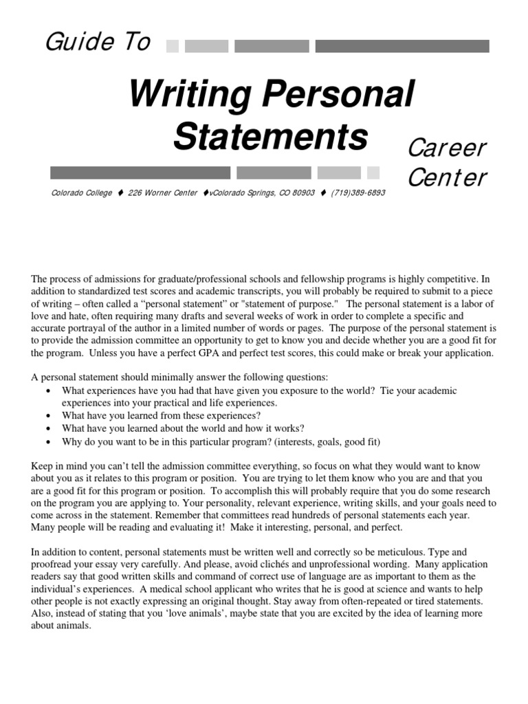 Writing Personal Statements | PDF | University And College Admission ...