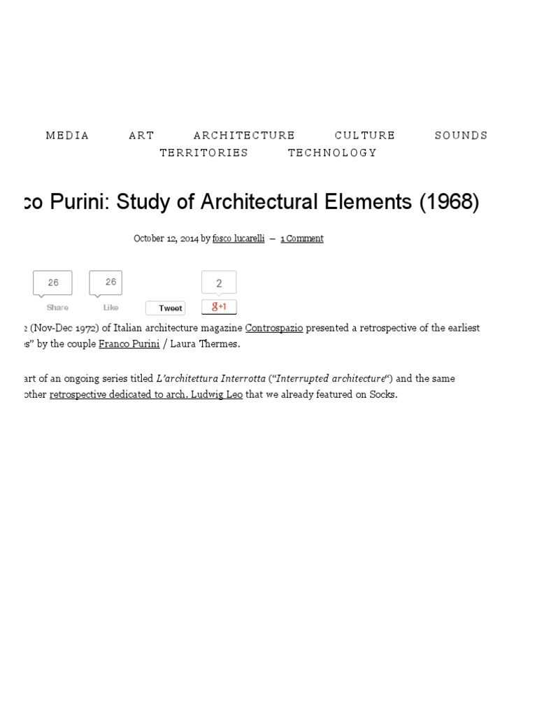 Franco Purini - Study of Architectural Elements (1968) - SOCKS PDF | PDF