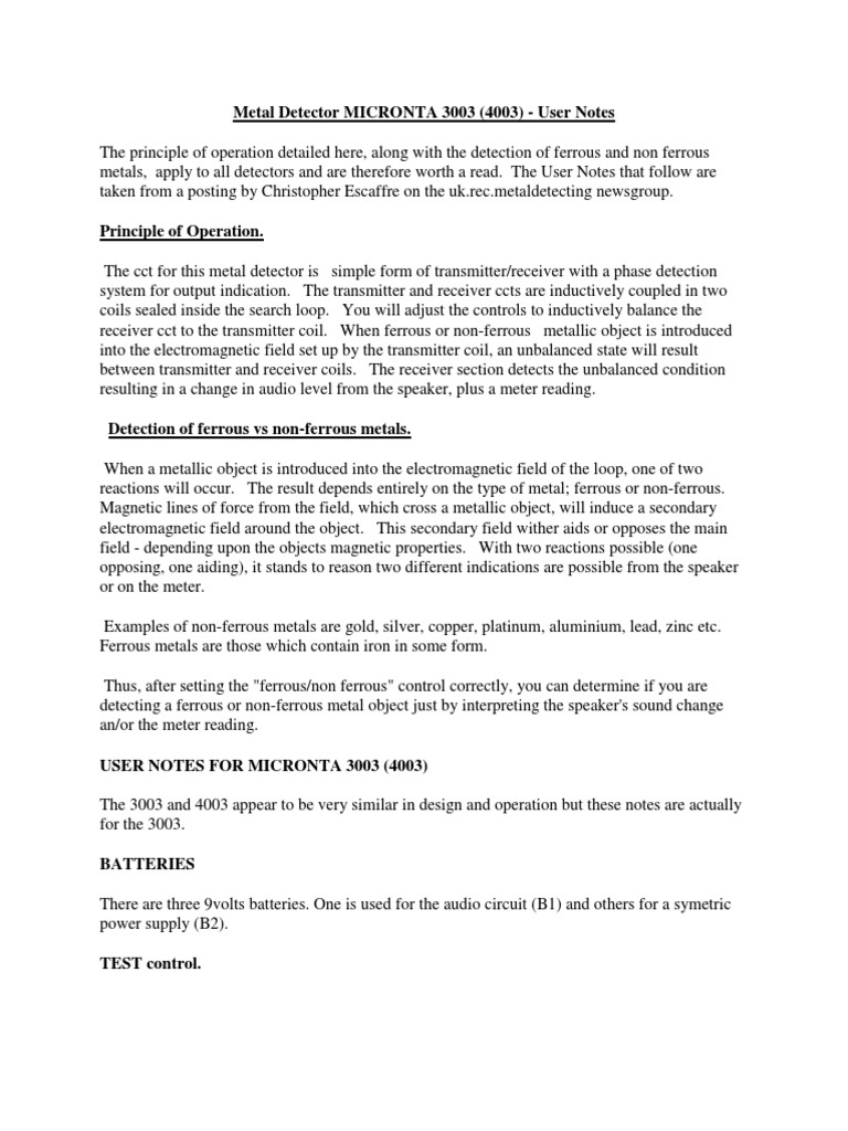 Metal Detector MICRONTA 4003 | PDF | Metal Detector | Inductor