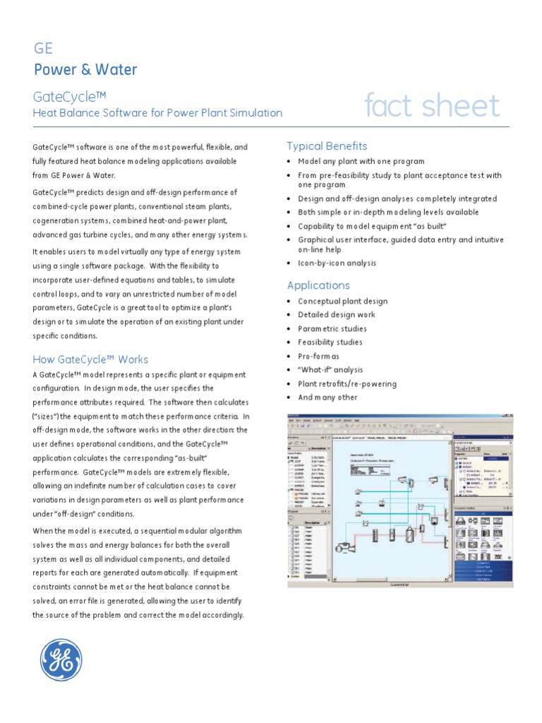 GateCycle Fact - Sheet GEA-14291C | PDF | Microsoft Excel | Simulation