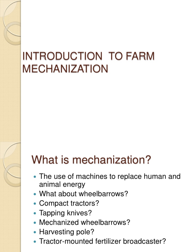 Introduction to Farm Mechanization | PDF | Tractor | Mechanization