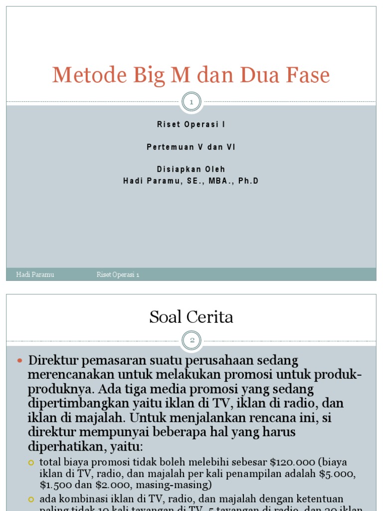 4 Metode Big M Dan Dua Fase | PDF | Metode & Bahan Ajar