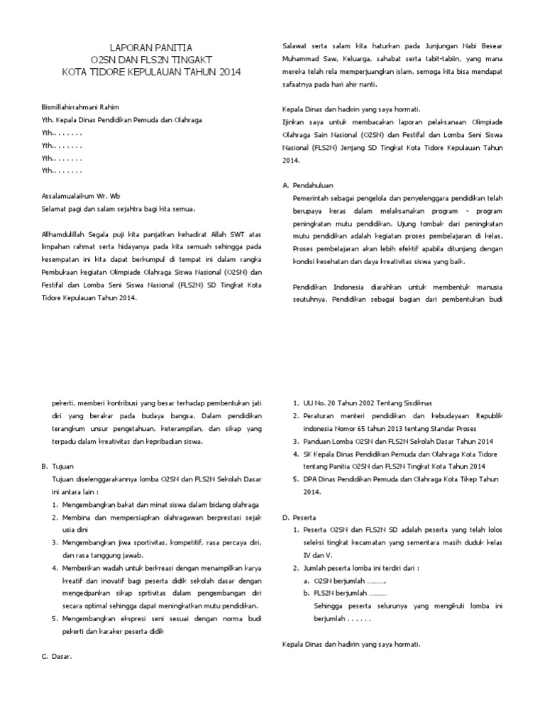 Laporan Panitia O2sn + FLS2N SD | PDF
