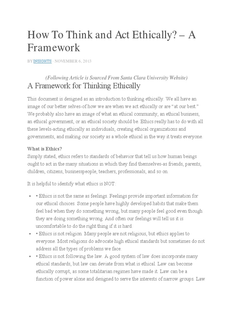 How To Think and Act Ethically Ethical Framework | PDF | Virtue | Dignity