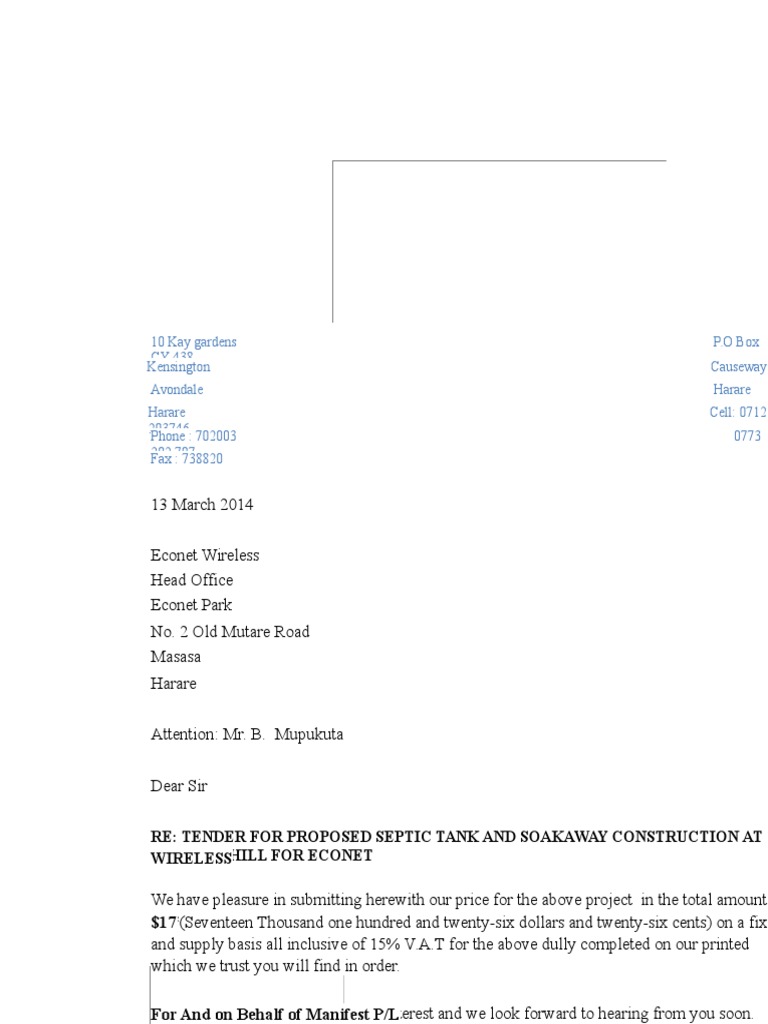 Septic Tank and Soakaway BOQ POCKETS HILL | PDF