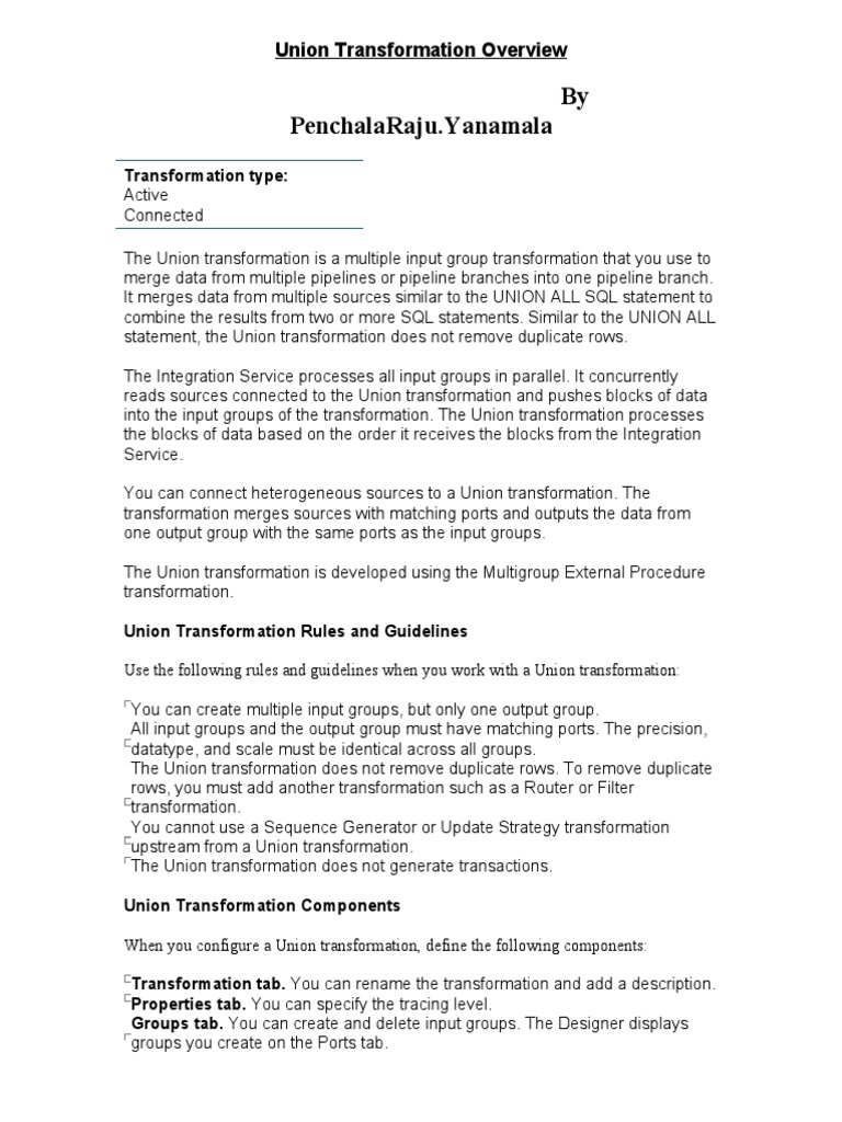 Union Transformation Overview | PDF | Data | Information Technology