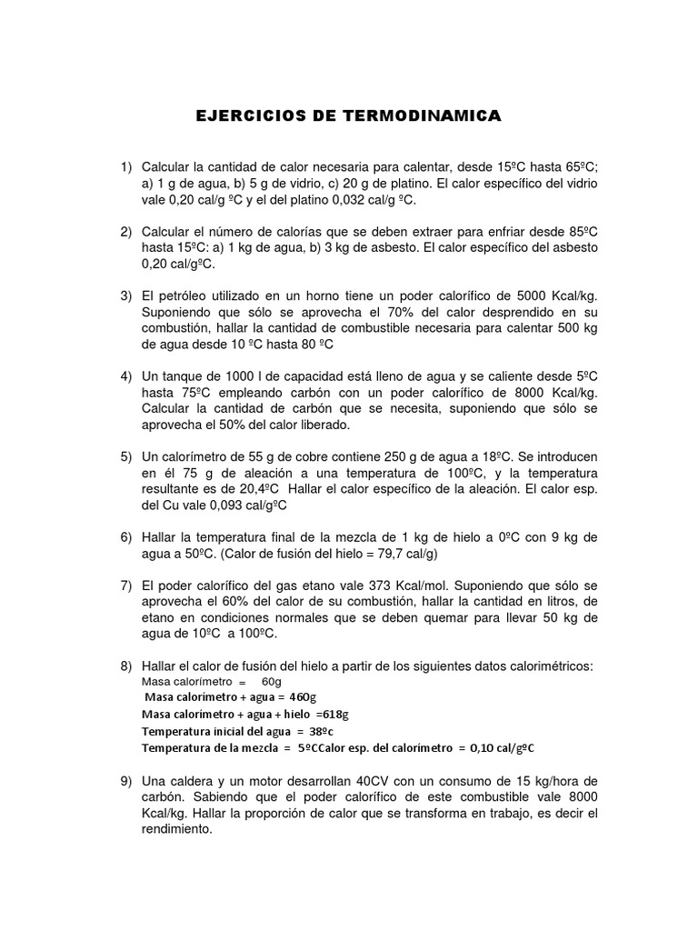 Ejercicios de Termodinamica | PDF | Gases | Calor