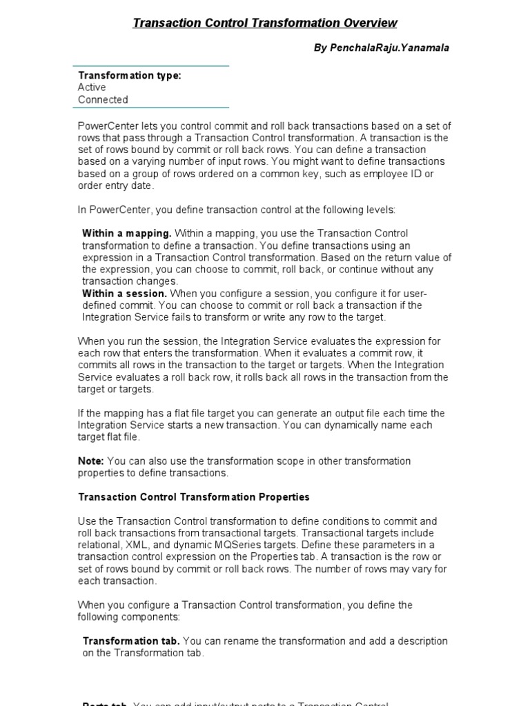 Transaction Control Transformation Overview Pdf Database Transaction Scope Computer Science