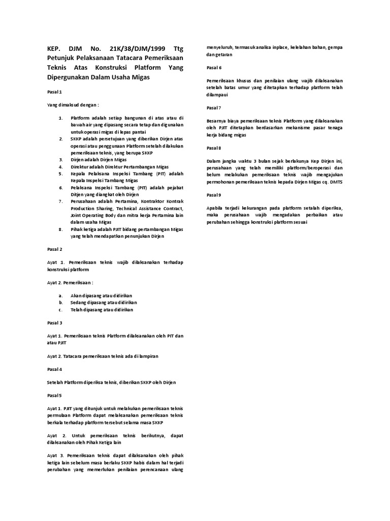 Petunjuk Pemeriksaan Platform Migas | PDF