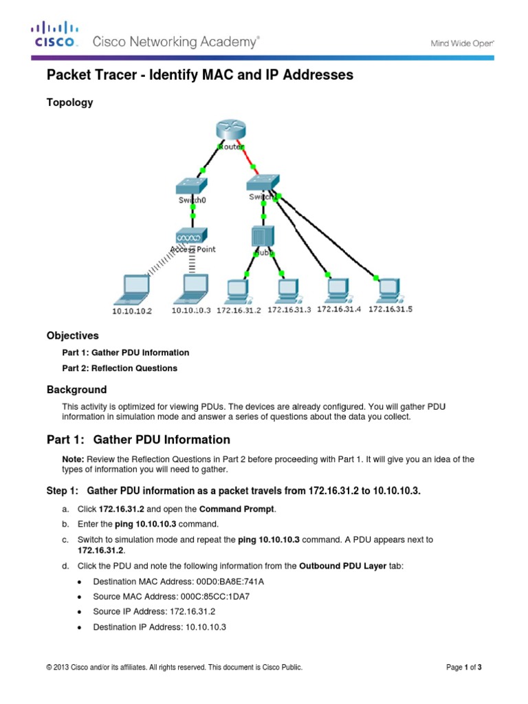 5.1.4.4 Packet Tracer - Identify MAC and IP Addresses Instructions | PDF | Computer Network ...