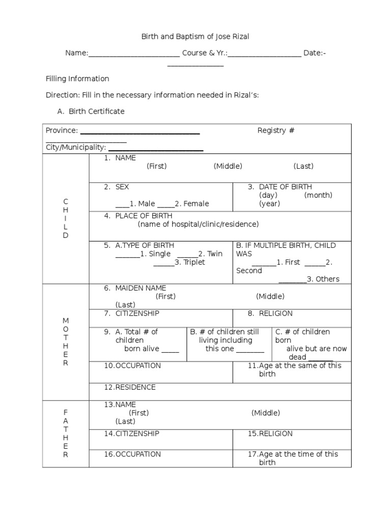 Birth and Baptism of Jose Rizal2003 | PDF