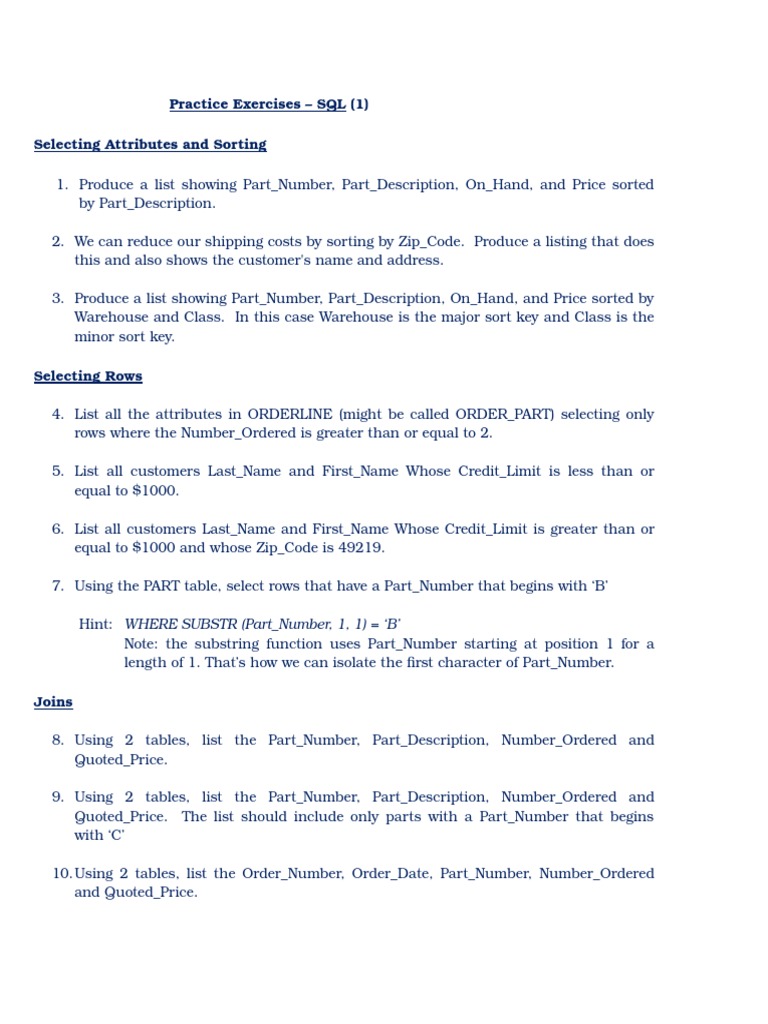 SQL Practice Problems | PDF | Data Management | Databases SQL Practice Problems | PDF | Data Management | Databases