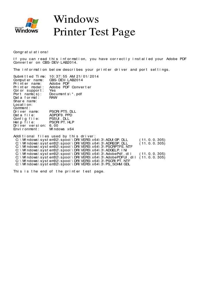 Windows Printer Test Page | PDF