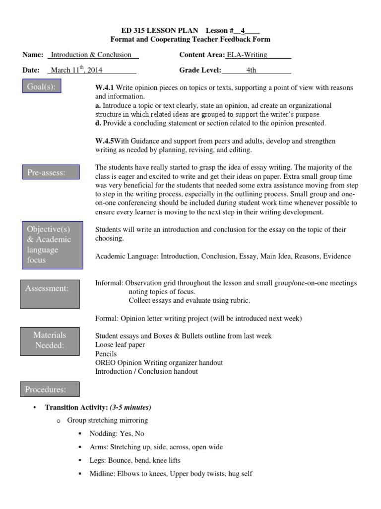 Writing Effective Introductions & Conclusions | PDF | Essays | Lesson Plan