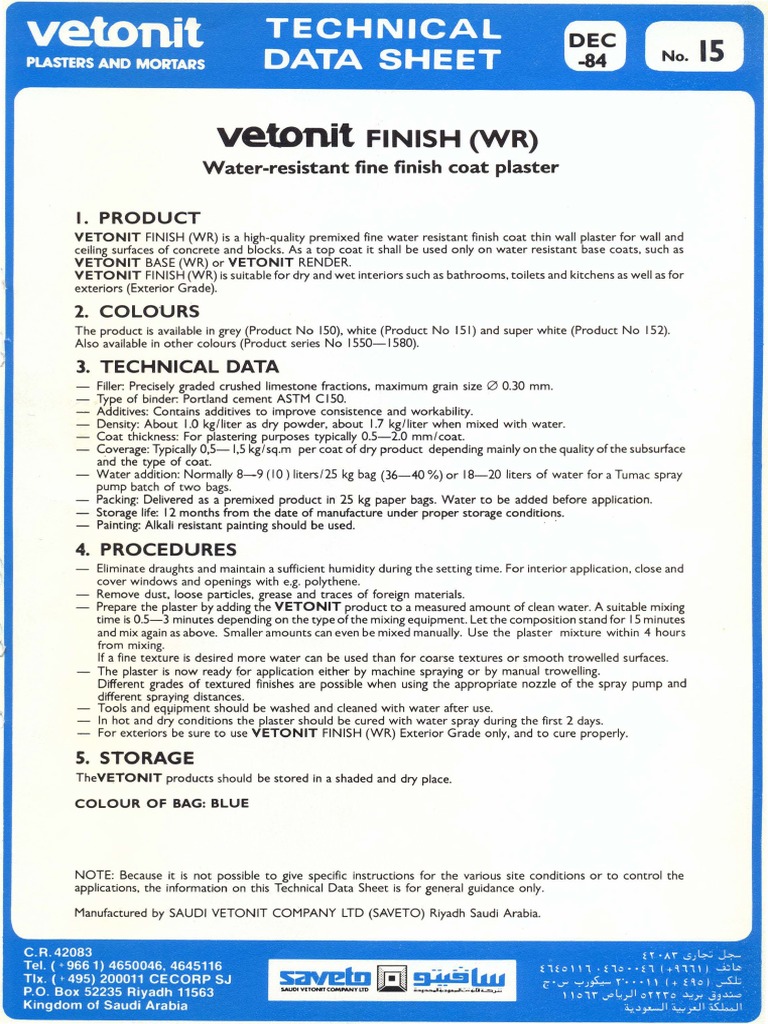 Concrete Plaster Surface Finishing-Vetonit Finish WR | PDF | Plaster ...