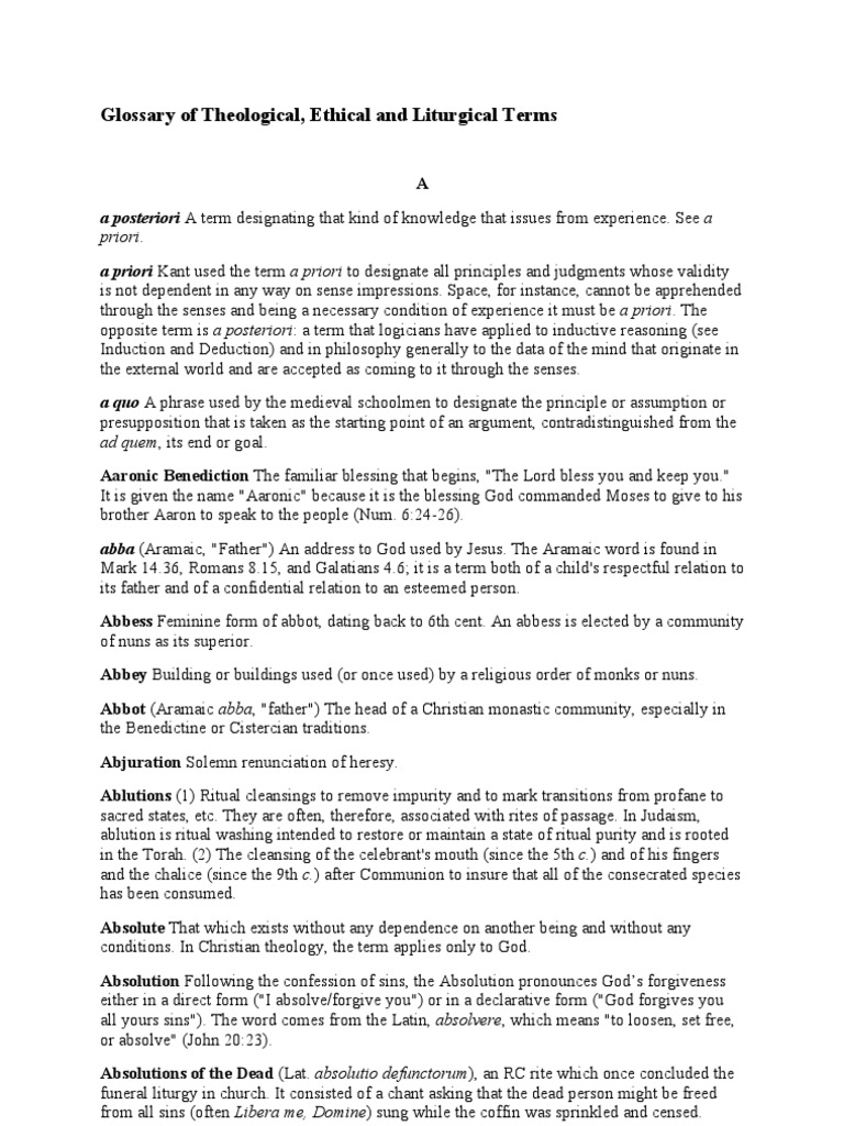 Glossary of Theological, Ethical and Liturgical Terms | PDF | Eucharist ...