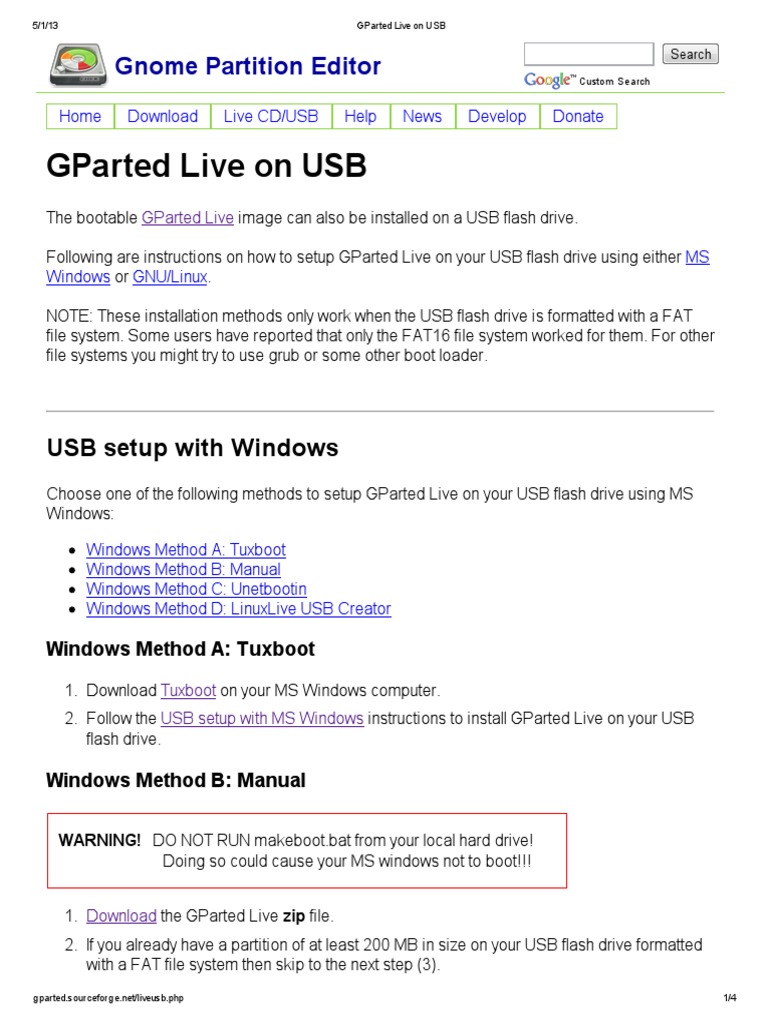 GParted Live On USB | Download Free PDF | Booting | Usb Flash Drive