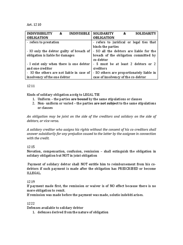 Indivisible and Solidary Obligations Explained | PDF
