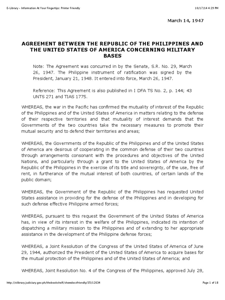 1947 Military Bases Agreement Overview | PDF | Eminent Domain | Service ...