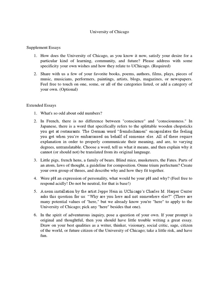 UChicago 2025 Essay Prompts Overview | PDF
