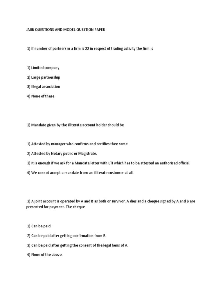JAIIB Exam: Key Questions & Model Paper | PDF | Money Supply | Reserve ...