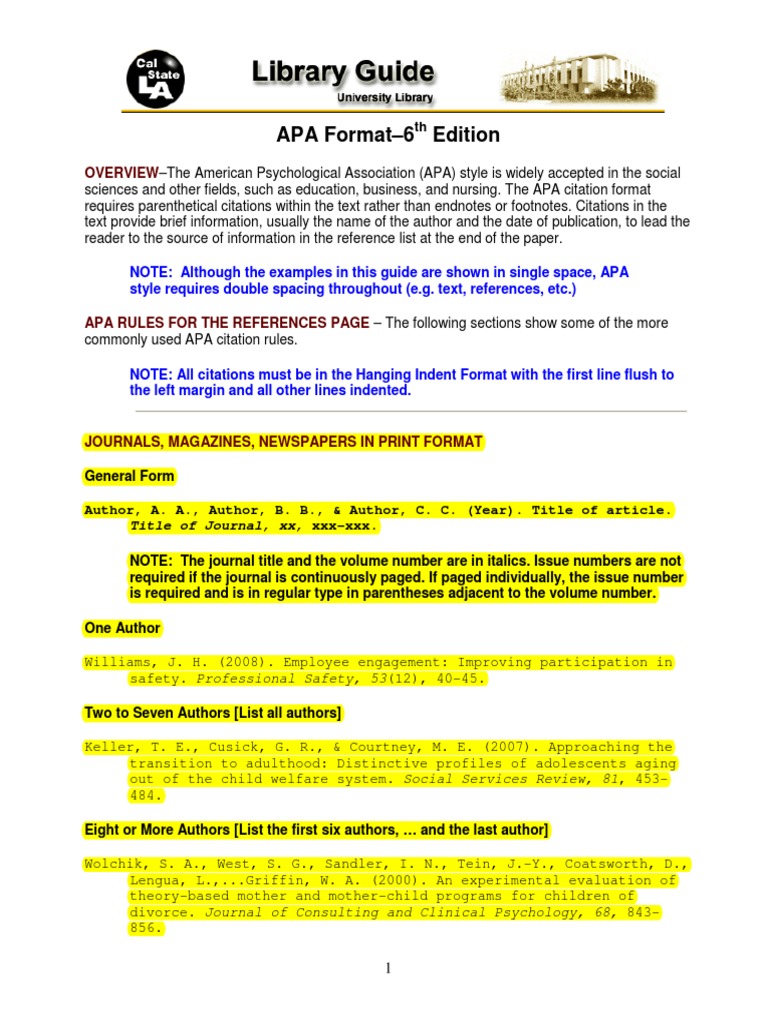 APA Format 6th Edition Citation Digital Object Identifier