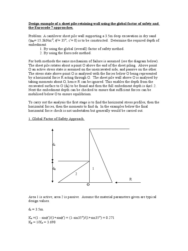 Cantilever Sheet Pile Wall Design Example Designing Cantilever Sheet