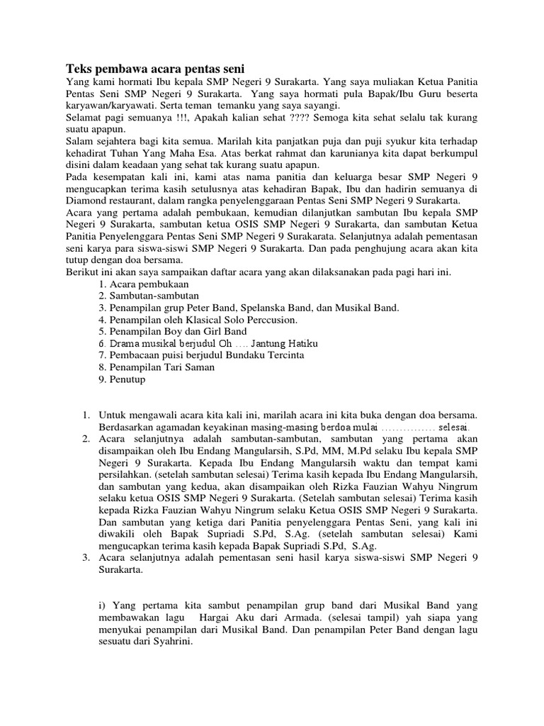 Teks Pembawa Acara Pentas Seni | PDF