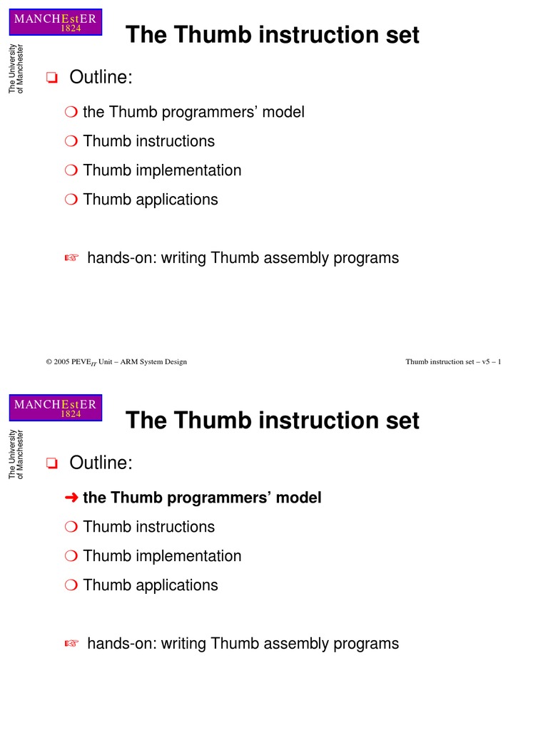 The Thumb Instruction Set: Outline | PDF