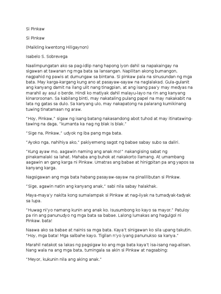 Si Pinkaw (Isabelo S. Sobrevega) | PDF