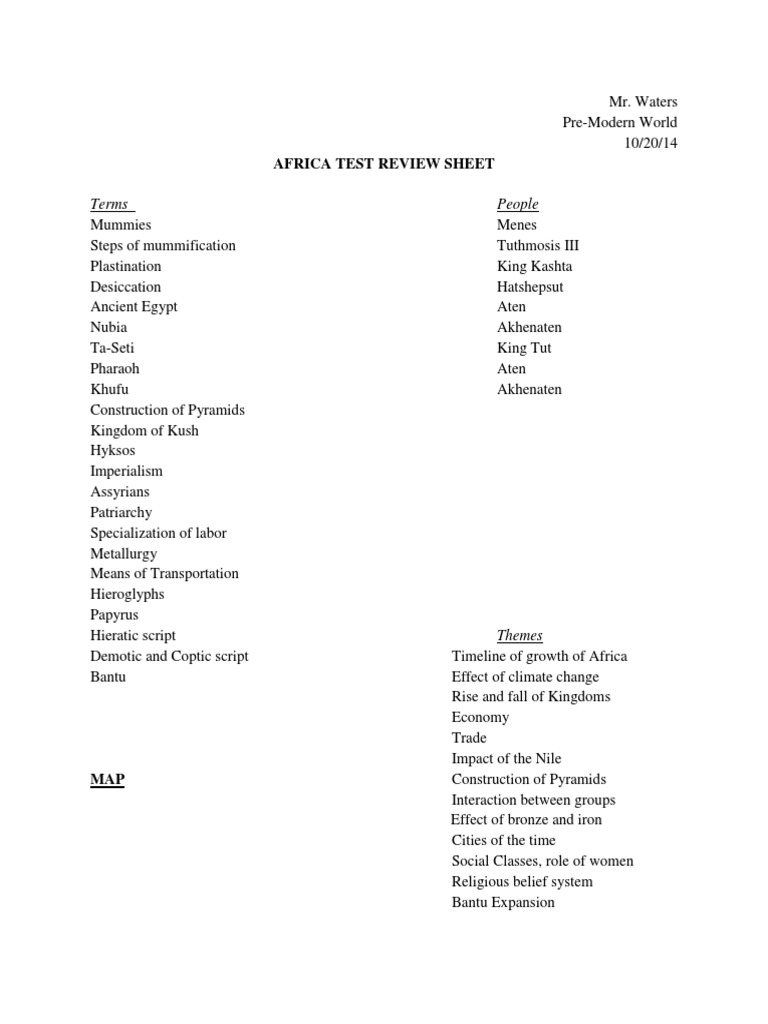 Africa Test Review Sheet: Terms People | PDF | Social Science | History