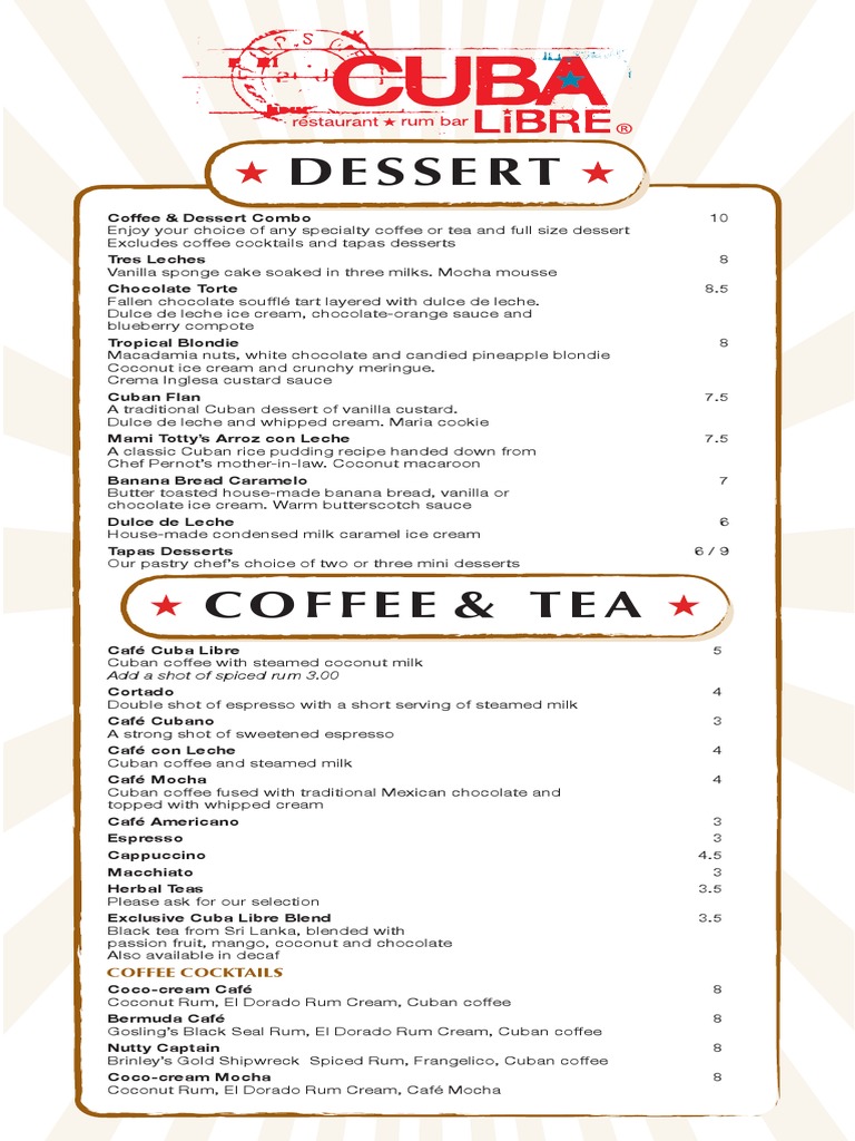 Cuba Libre Dessert Menu | Desserts | Rum