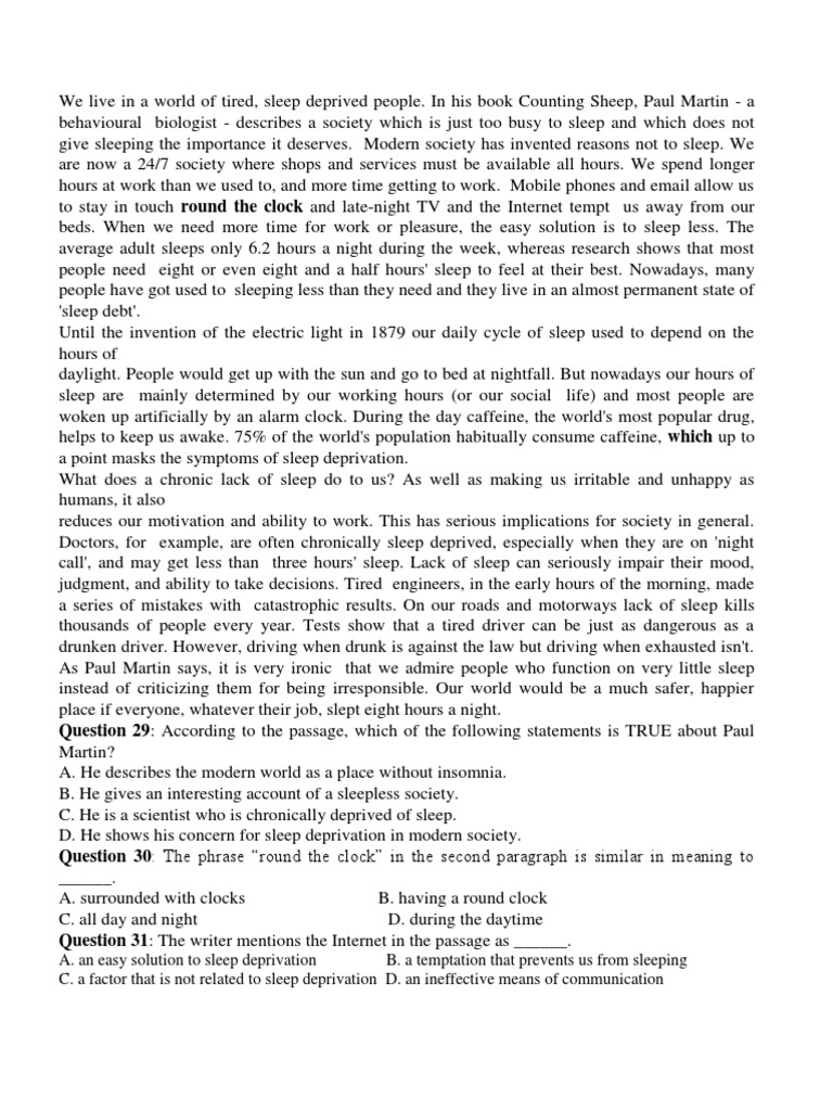 reading comprehension | Sleep Deprivation | Sleep