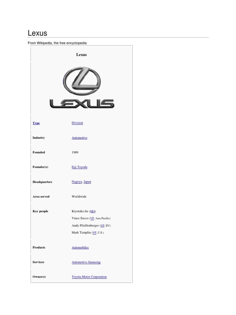 History of Lexux | PDF | Lexus | Toyota