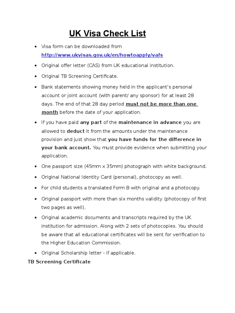 UK Visa Check List: More Than One Month Before The Date of Your ...