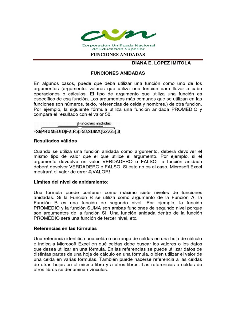 Funciones Anidadas PDF | PDF | Hoja de cálculo | Informática