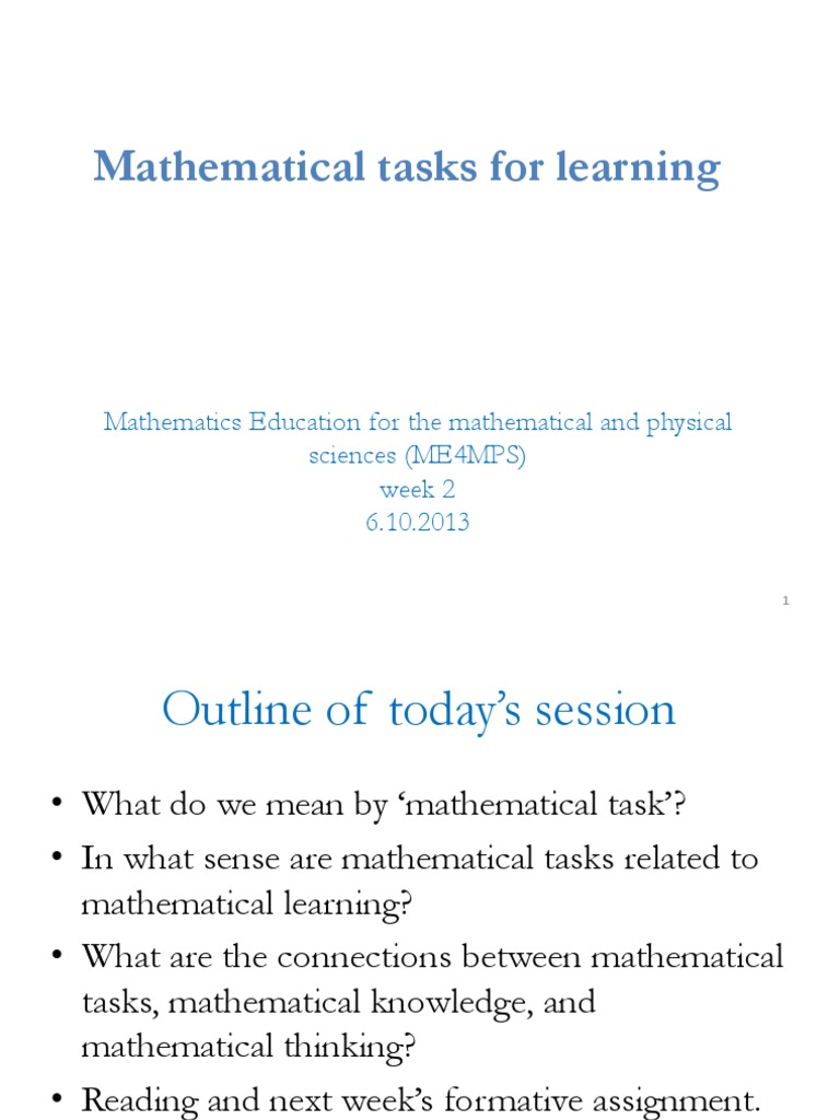 Mathematical Tasks For Learning | PDF | Teaching Mathematics | Dimension