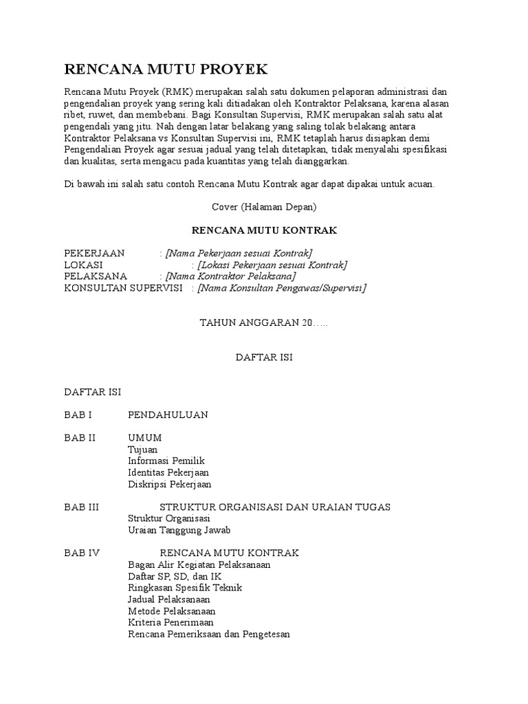Panduan Rencana Mutu Proyek | PDF